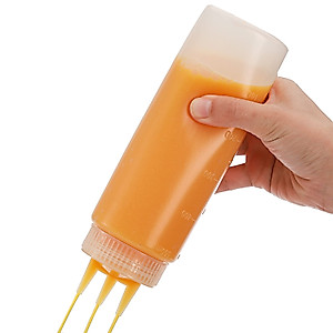 SOUJOY 16 Pack Condiment Squeeze Bottle, 16 Oz 3-Hole Kitchen Ketchup Squirt Bottle with Nozzle Tip and Label, Plastic Dispenser Container for Sauces, Paint, Oil, Salad Dressings, Arts and Crafts