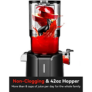 Rush Clear Slow Masticating Juicer Machines, Cold Press Juicer with No-Prep 4.35" Feed Chute Fit Whole Fruits & Vegetables Juicer Machine Easy to Clean, LINKChef 42oz Capacity, 200w, Blackout