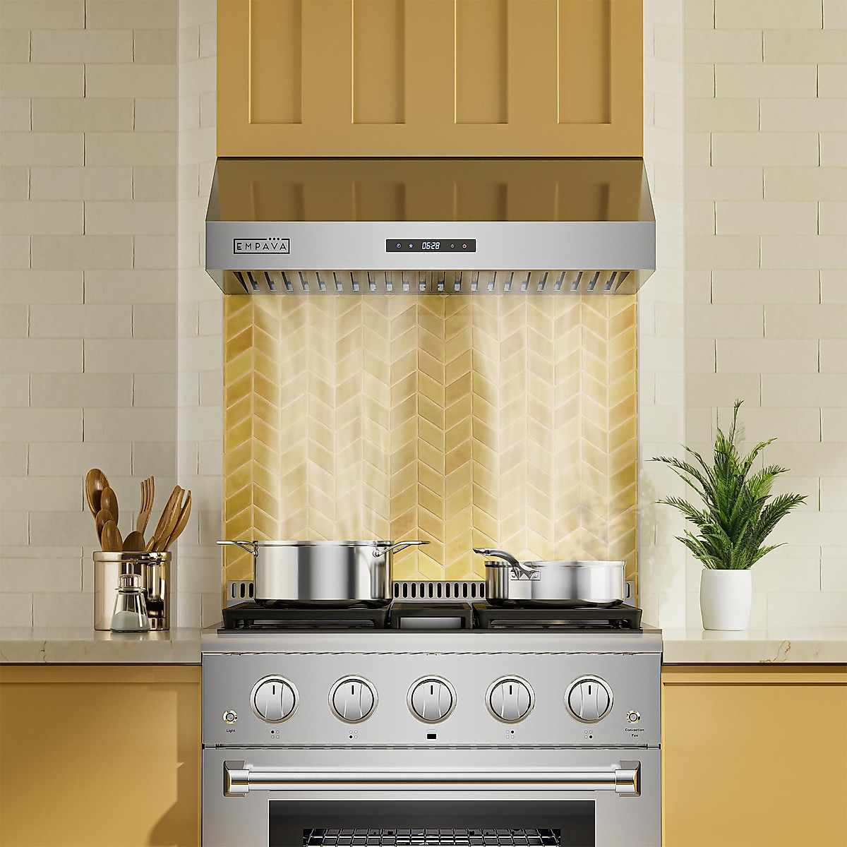 Empava Under Cabinet Range Hood, Ducted/Ductless(Charcoal-filter Sold Separately), Touch Control, 3-Speed, 400 CFM Stainless Steel, 30 in. RH07