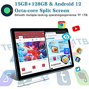 DOOGEE T10 Android Tablet 2023, 10.1" FHD+ Android 12 Tablet, 15GB+128GB Octa-Core Gaming Tablet, 8300mAh Battery 2.4G/5G WiFi Tablet, TÜV Low Bluelight Tablet Android, Bluetooth, GPS, Split Screen