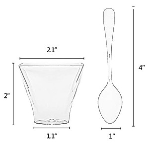 Hedume 100 Pack 2oz Plastic Dessert Cups with Dessert Spoons, Mini Dessert Cups for Chocolate Desserts, Appetizers, Dessert Samplers, Event and Party