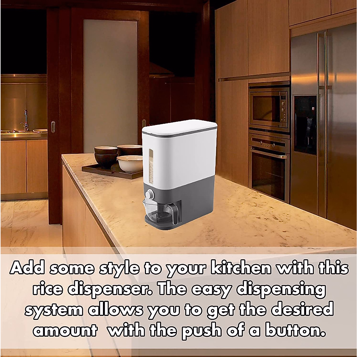 Rice Dispenser Container 25 Lbs | Grain Storage Containers | Large Automatic Dry Food Dispenser and Grain Storage Bucket with Measuring Cup | Small Snack Dispenser (Blue)