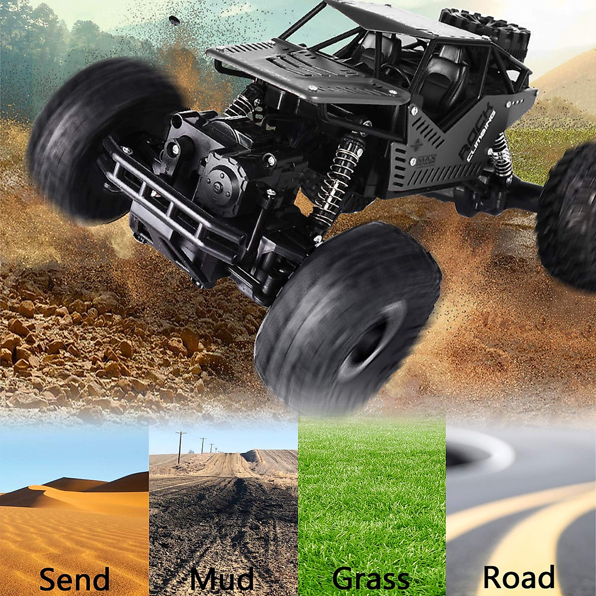 RC Car Remote Control Truck 4x4 Off Road Monster Truck for Kids, 2.4Ghz 1:16 Rock Crawler with Two Rechargeable Batteries Waterproof for All Terrain Electric Toy Car for Boys and Girls
