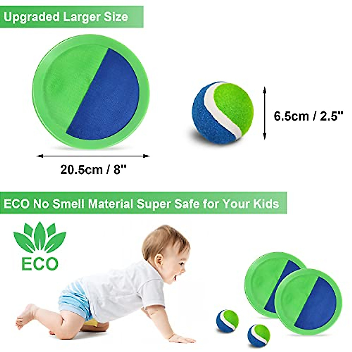 Jalunth Ball Catch Set Games Toss Paddle - Beach Toys Back Yard Lawn Outdoor Pool Backyard Camping Throw Age 3 4 5 6 7 8 9 10 11 12 Years Old Boys Girls Kids Adults Family Outside Easter Gifts Green