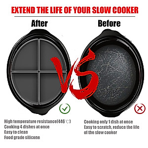 Slow Cooker Divider Liner fit 6 QT Crockpot, Reusable & Leakproof Silicone Crockpot Divider, Dishwasher Safe Cooking Liner for 6 Quart Pot (Grey)