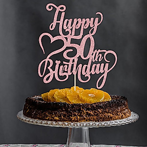 AROKIPPRY rose gold Glitter Happy 50th Birthday Cake Topper - 50 Anniversary/Birthday - Hello 50, Cheers to 50 Years,50 & Fabulous Cake Topper Party Decoration
