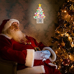 Hausse White Christmas Tree Night Light, Decorative Ceramic Xmas Tree Nightlight with Lamp for Kids, Multicolor Bulbs & 360 Degree Swivel Plug with On/Off Switch for Kitchen Bathroom Bedroom Decor