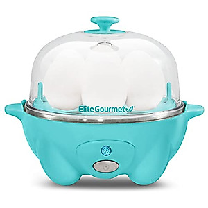 Elite Gourmet EGC-007T# Rapid Egg Cooker, 7 Easy-To-Peel, Hard, Medium, Soft Boiled Eggs, Poacher, Omelet Maker, Auto Shut-Off, Alarm, 16-Recipe Booklet, Teal