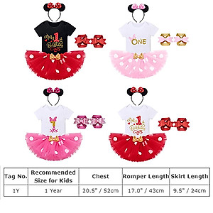 Baby Girls Cake Smash 1st Birthday Outfit Set Romper Bodysuit Dress+Polka Dots Tutu Skirt+ Ears Headband+Barefoot Sandals Foot Bands for Newborns Infants Photograph Ladybug-1st Birthday 1T