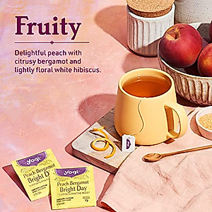 Yogi Tea Peach Bergamot Bright Day Tea - 16 Tea Bags per Pack (4 Packs) - Organic Tea to Support Energy & Positivity - Includes Oolong Tea Leaf, White Hibiscus Flower, Rose Hips & More