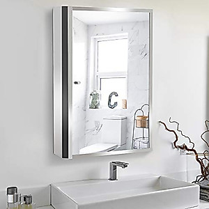 HOMCOM Bathroom Mirrored Cabinet, Vertical 16" x 24" Stainless Steel Frame Medicine Cabinet, Wall-Mounted Storage Organizer with Single Door​