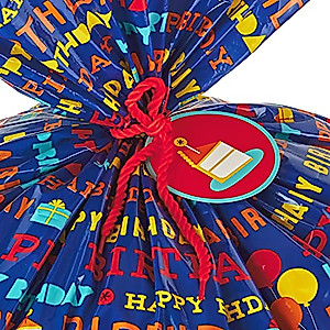 Hallmark 56" Jumbo XL Plastic Gift Bag Bundle (2 Bags: Blue Happy Birthday) for Birthdays, Kids Parties, Adults and More