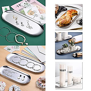 Stainless Steel Towel Tray 3 Pack Silver Tray Storage Tray Multipurpose Decorative Trays Serving Tray for Trinket Jewelry Dish Tea Fruit Bathroom Storage Organizer Oval, Silver (8.7 x 3.5 inch)