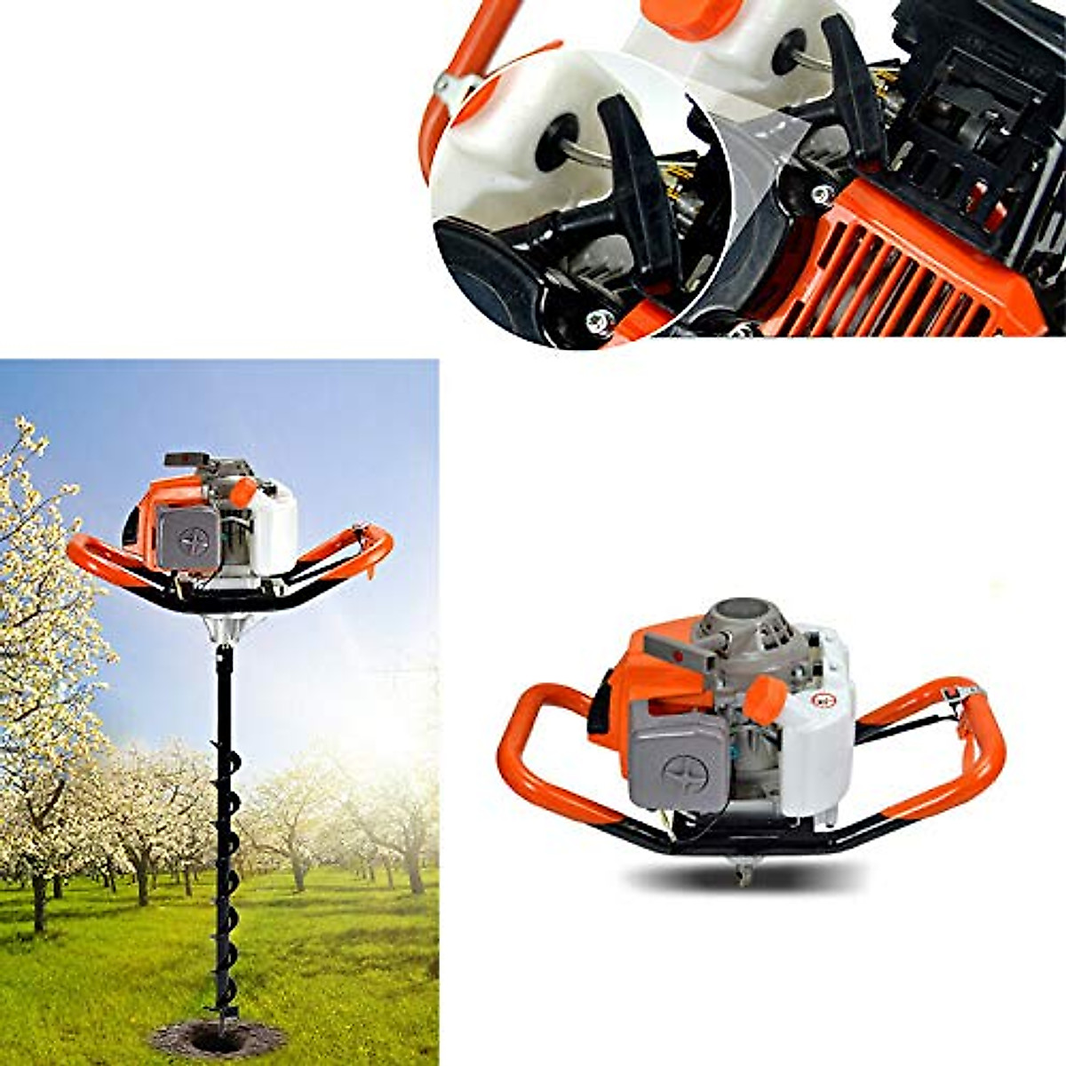 TFCFL 71CC Heavy Duty Gas Powered Post Hole Digger with 3pcs Earth Auger Drill Bits (4"/6"/8" Bits) and 12'' Extention Bar（Products Will be Delivered in Two Packages) (71CC)