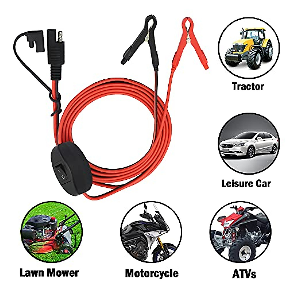 PNGKNYOCN SAE to Battery Alligator Clip 12V 16AWG Wire Harness SAE with Switch Quick Release Adapter to Alligator Clips Quick Disconnect Cable（2M）