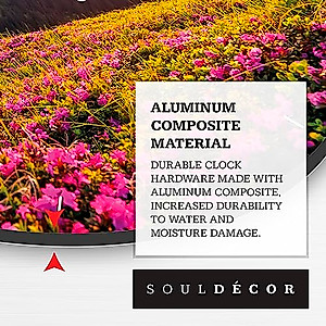 Soul Décor Pink Flower Field Wall Clock, Silent Non-Ticking, Battery Operated Kitchen Clock, Aluminum Composite Face, Suitable for Offices, Bedrooms, and Bathrooms 12 Inch Round