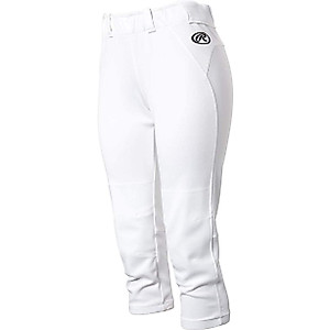 Rawlings Premium Yoga Style Game/Practice Fastpitch Softball Pant, Adult, Solid Color, White, Medium