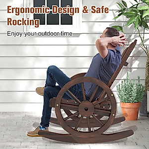 ide·o Outdoor Wood Wagon Bench - with Wheel Armrest Rustic Fir Wooden Patio Lounge Rocker for Patio Garden Country Yard
