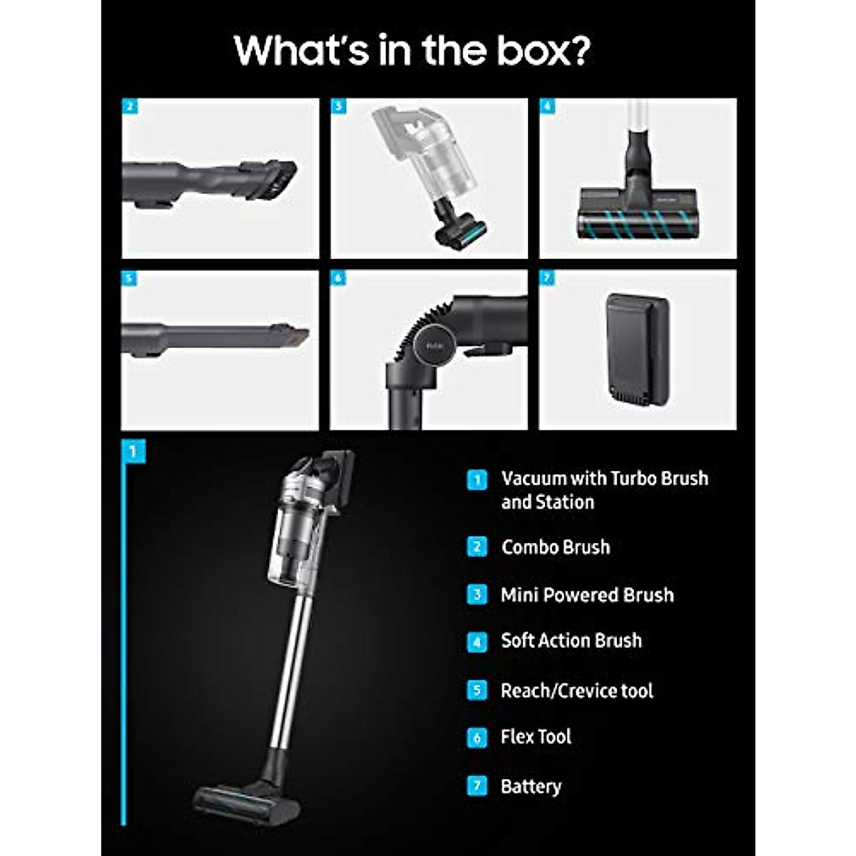 Samsung Jet 90 Cordless Stick Vacuum Long Lasting Battery and 200 Air Watt Suction Power, Complete with Telescopic Pipe, Titan Silver