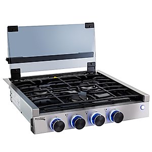 RecPro RV Built In Gas Cooktop | 2 Burner or 3 Burner | RV Cooktop Stove | 6,500 and 8,000 BTU Burners | Cover Included (Stainless Steel, 3-Burner)