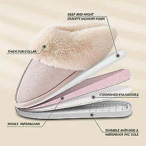 SOSUSHOE Womens Slippers Memory Foam Slippers Fluffy Slippers Warm Soft House Slippers for Women Non-Slip Indoor Outdoor,Beige