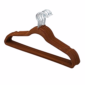 Home Basics Velvet Clothes Hangers (Pack of 10), Brown Felt Hangers for Tops, Jackets, Dresses, and Pants | Contoured Hangers with Notches | Ultra-Thin Space Saving Clothes Hangers