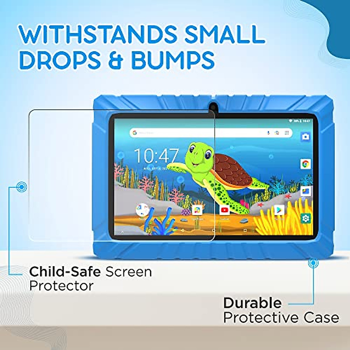 Contixo Kids Learning Tablet, 7" Tablet for Kids and KB-2600 Kids Foldable Wireless Bluetooth Headphone Bundle, Learning Tablet, Parental Control Family Link - Blue