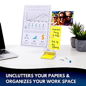 Note Tower Desktop Pro Document Holder - 2 Page Paper Holder, Easy Loading for Fast Typing, Displays Papers & Photos, Organizes Sticky Notes, Includes 50 Sheets 3"x3" Sticky Notes, White