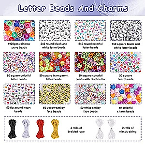 QUEFE 4900pcs Pony Beads Kit, 84 Colors Kandi Beads, 3780pcs Rainbow Hair 1080pcs Letter Heart for Craft Gifts Bracelets Jewelry Making with Elastic Strings