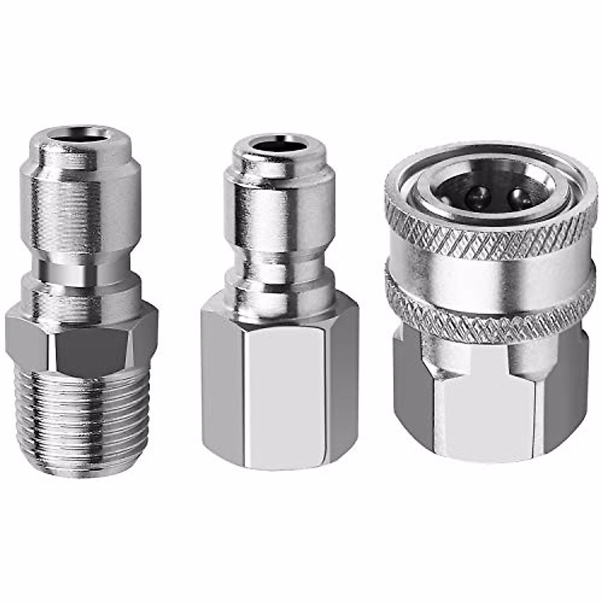 EXCELFU NPT 3/8 Inch Stainless Steel Male and Female Quick Connector Kit Pressure Washer Adapter Set and 1 Pieces NPT 3/8 Inch Pressure Washers Stainless Steel Quick Connector Plug Male Nipple