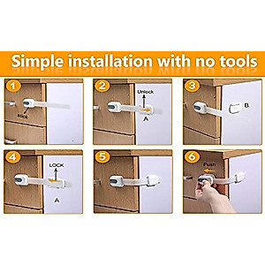 12 Pack Vmaisi Multi-Use Adhesive Straps Locks - Childproofing Baby Proofing Cabinet Latches for Drawers, Fridge, Dishwasher, Toilet Seat, Cupboard, Oven,Trash Can, No Drilling (White) (12)