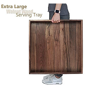 MAGIGO 22 x 22 Inches Large Square Black Walnut Wood Ottoman Tray with Handles, Serve Tea, Coffee or Breakfast in Bed, Classic Wooden Decorative Serving Tray