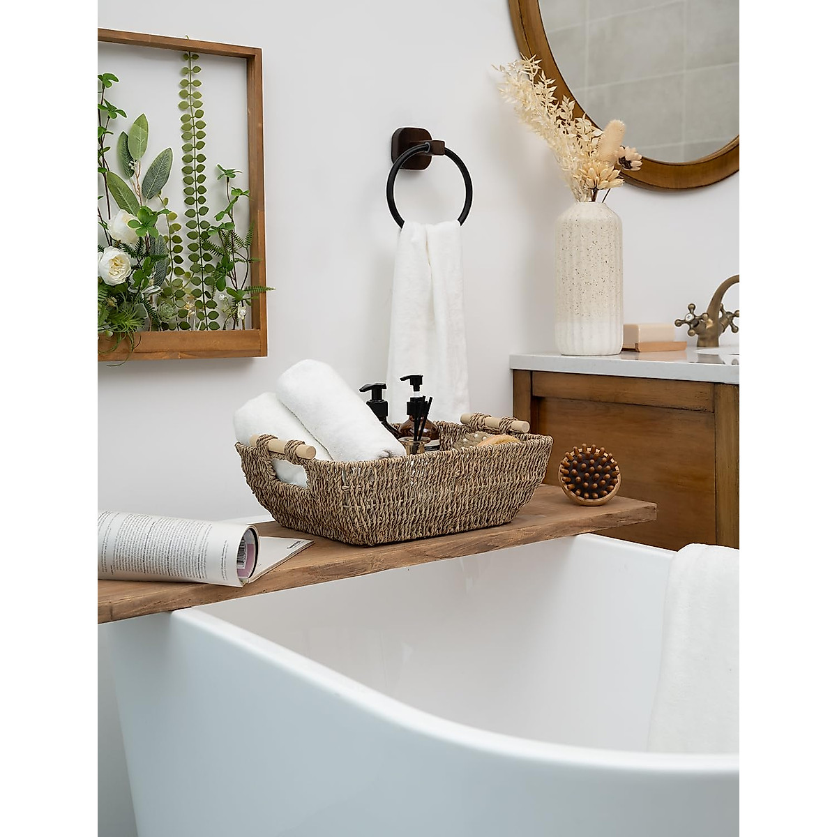 StorageWorks Hand-Woven Large Storage Baskets with Wooden Handles, Seagrass Wicker Baskets for Organizing, 2-Pack