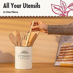 noonberry Kitchen Utensil Holder for Countertop - Farmhouse Large Cooking Utensil Holder 6.7"- Utensils Organizer and Spatula Holder - Kitchen Counter Decor Crock