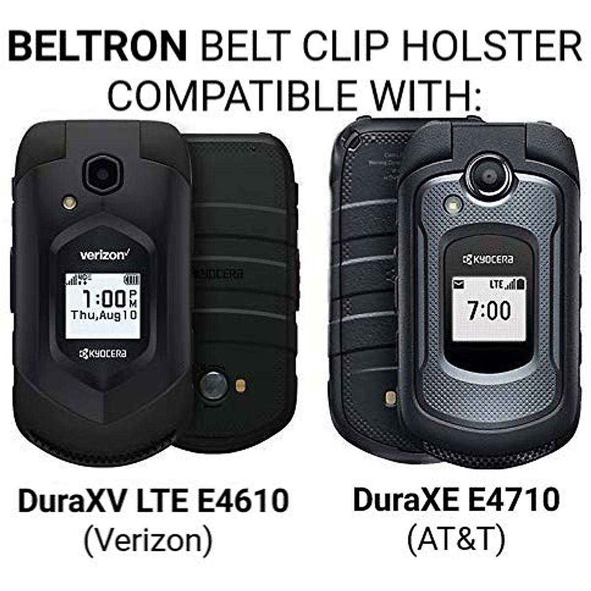BELTRON DuraXV LTE Belt Clip Holster, Heavy Duty Rotating Belt Clip Holder Case for Kyocera DuraXV LTE E4610 (Verizon), DuraXE E4710 (AT&T), Secure Fit with Quick Release Latch & Kickstand Black