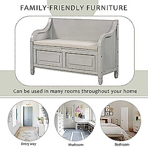 Appot WF299118AA 42" Storage Bench for Entryway, Rustic Style Solid Wood Multifunctional EntrywayBench with Safety armrests and backrests, EntrywayStorage for ShoeBench, ShoeCabinet, 1, Grey