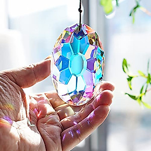 AB Coating Hanging Window Crystal Prism Suncatcher Rainbow Maker Glass Hanging Pendant Ornaments for Home Garden Decoration (89mm,3.5inch)