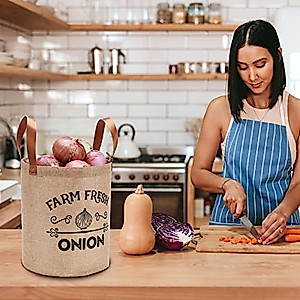 PARBEE Potato Storage for Pantry, Farmhouse Potato and Onion Holder Storage Bin, Kitchen Container Bags for Potato Onion Garlic with Handle, 3 Set