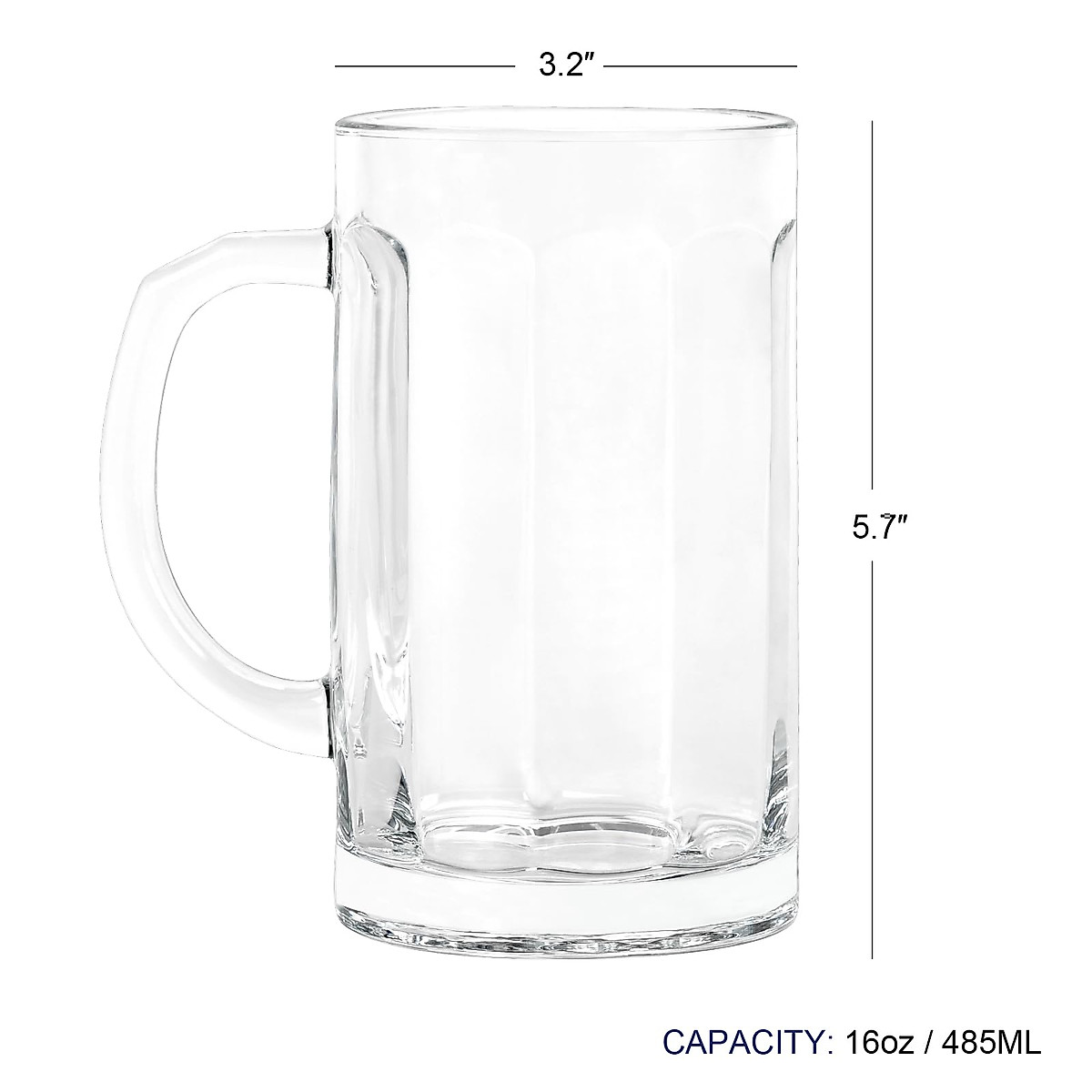 4 Pack Heavy Beer Glass Mug - 16oz Beer Mug, Large Beer Glasses with Handle, Frozen Beer Mugs For Freezer, Classic Beer Mug glasses Set Glass Steins for Bar, Beverage, Dishwasher Freezer Safe 485ML