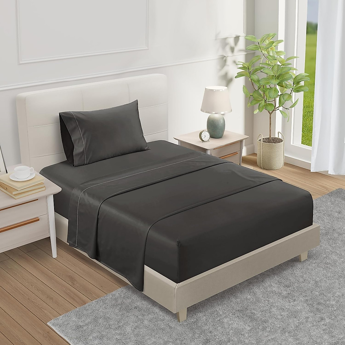 CHATEAU HOME COLLECTION Egyptian Cotton Sheets, 800 Thread Count, Sheets and Pillowcase Set, Sateen Weave Twin Sheets, Dorm Room Essentials for College Students Girls, Cotton Sheets - White