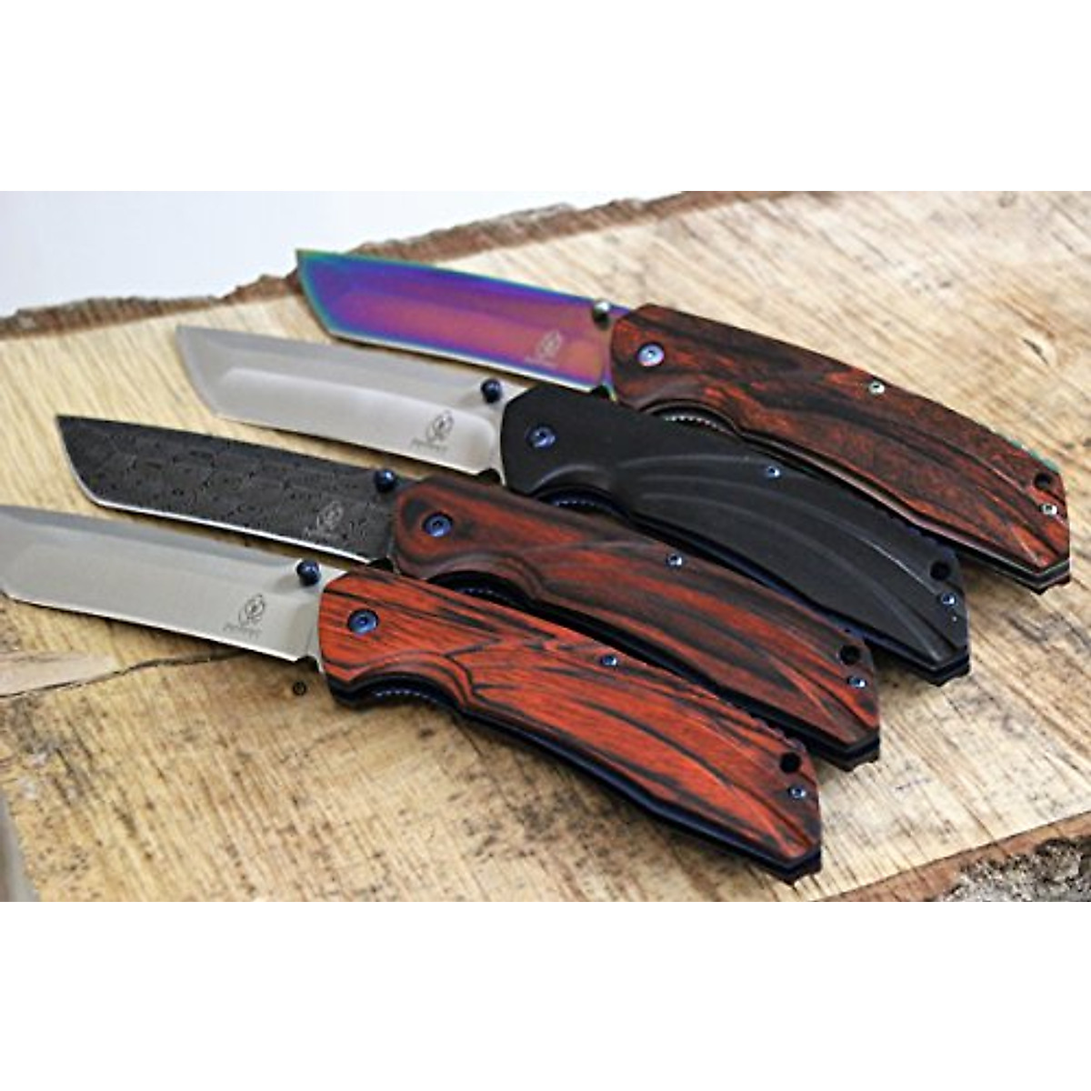 Buckshot Knives PBK220 Thumb Open Spring Assisted Tanto Cleaver Classic Wood Handle Pocket Knives (PBK220WD)