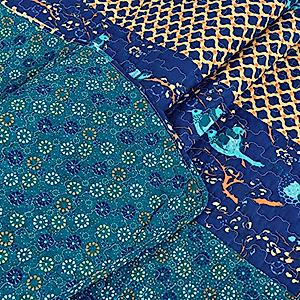 Lush Decor, Peacock Royal Empire Throw-Floral Stripe Reversible Design Blanket-60” x Blue, 60 by 50-Inch