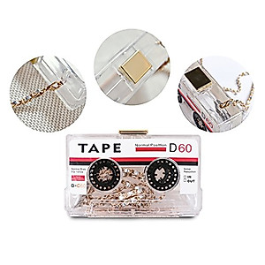 Kuang Women Retro Cassette Clutch Tape Shaped Recorder Shoulder Bag Elegant Banquet Evening Crossbody Handbag