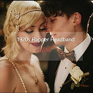 Aukmla 1920s Flapper Feather Headband Leaf Rhinestones Headpiece Pearl Headdress Hair Accessories for Women and Girls