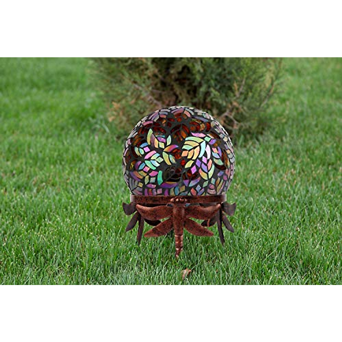 Lily's Home Metal Gazing Ball Stand for 10 or 12 inch Metal and Glass Garden Gazing Globes. 5.5" Tall (Dragonfly)