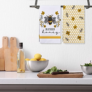 AnyDesign 4 Pcs Honey Bee Kitchen Dish Towel Summer Bumblebee Hand Towels Honeycomb Dishcloth Sweet As Honey Tea Towel Farmhouse Bee Themed Decor Drying Towel for Bathroom Kitchen Cooking, 18 x 28 in