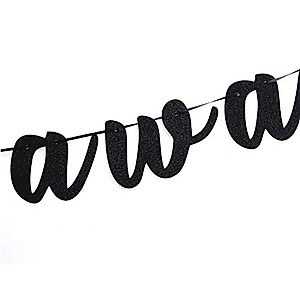 Adventure Awaits Banner - The Adventure Begins, Graduation / Retirement Birthday Baby Shower Travel Theme Party Decoration Supplies Black Glitter.