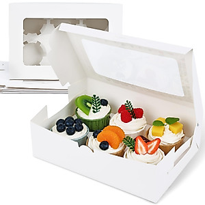 VGOODALL 6PCS White Cupcake Boxes, 6 Count Cupcake Containers with Window Holding 36 Pastry Box for Birthday Holiday Party Bakery Supplies