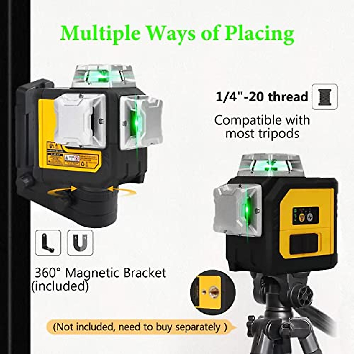 Globest 12 Lines 3D Laser Level, 3x360° Green Cross Line Laser Level for Picture Hanging and Construction, Three-Plane Auto Self-Leveling and Alignment Laser Tool,360° Horizontal/Vertical Laser Line