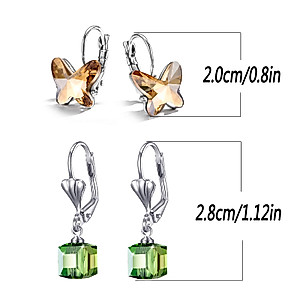 10 Pairs Butterfly Dangle Earrings for Women Fashion- Butterfly Earrings Leverback Earrings for womens Earrings Set -Cube Crystal Earrings Pack for Teens -Dainty Earrings Cute Earrings for Teen Girls